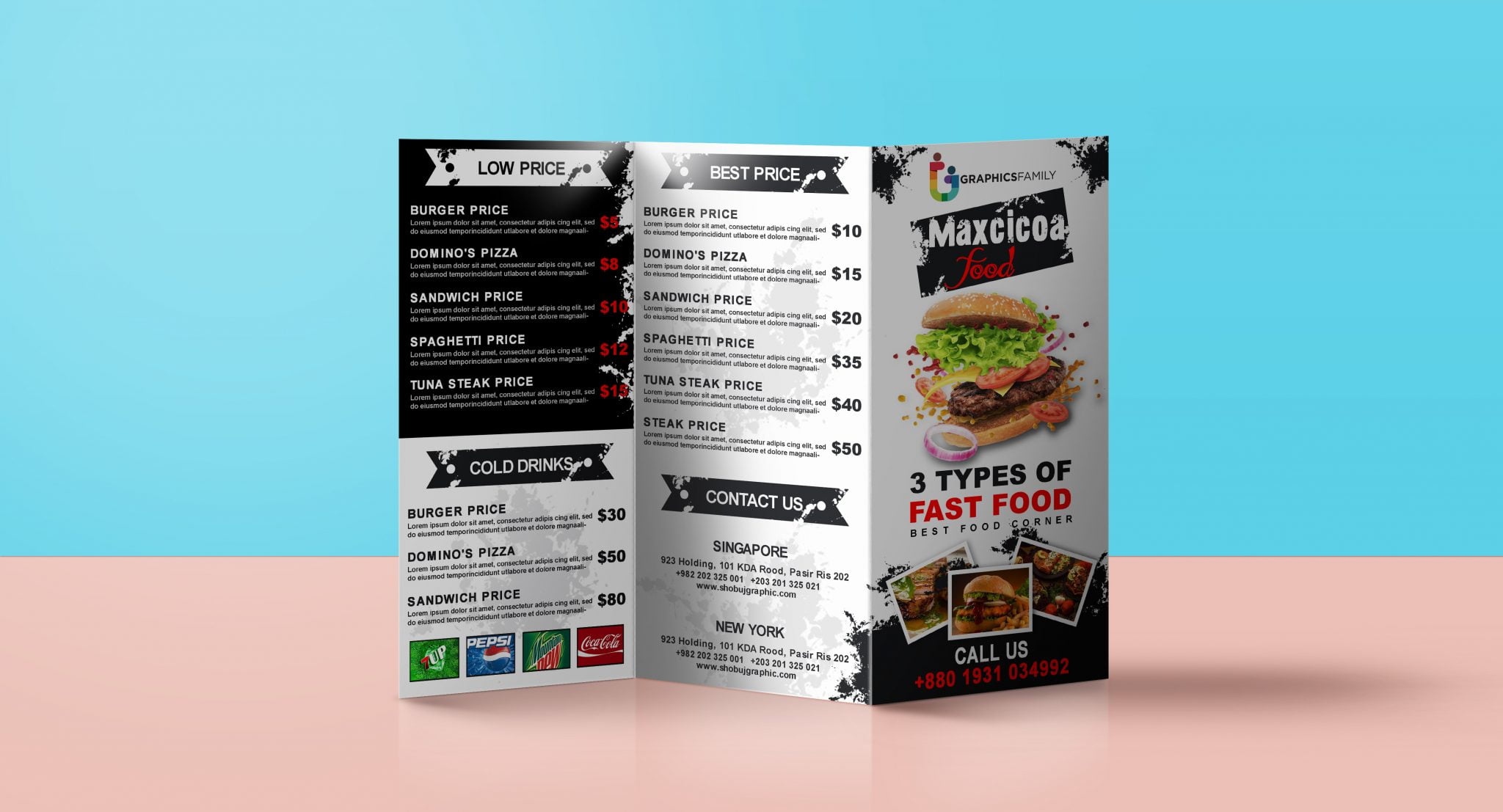 Restaurant Food Menu Trifold brochure Design Free Template – GraphicsFamily
