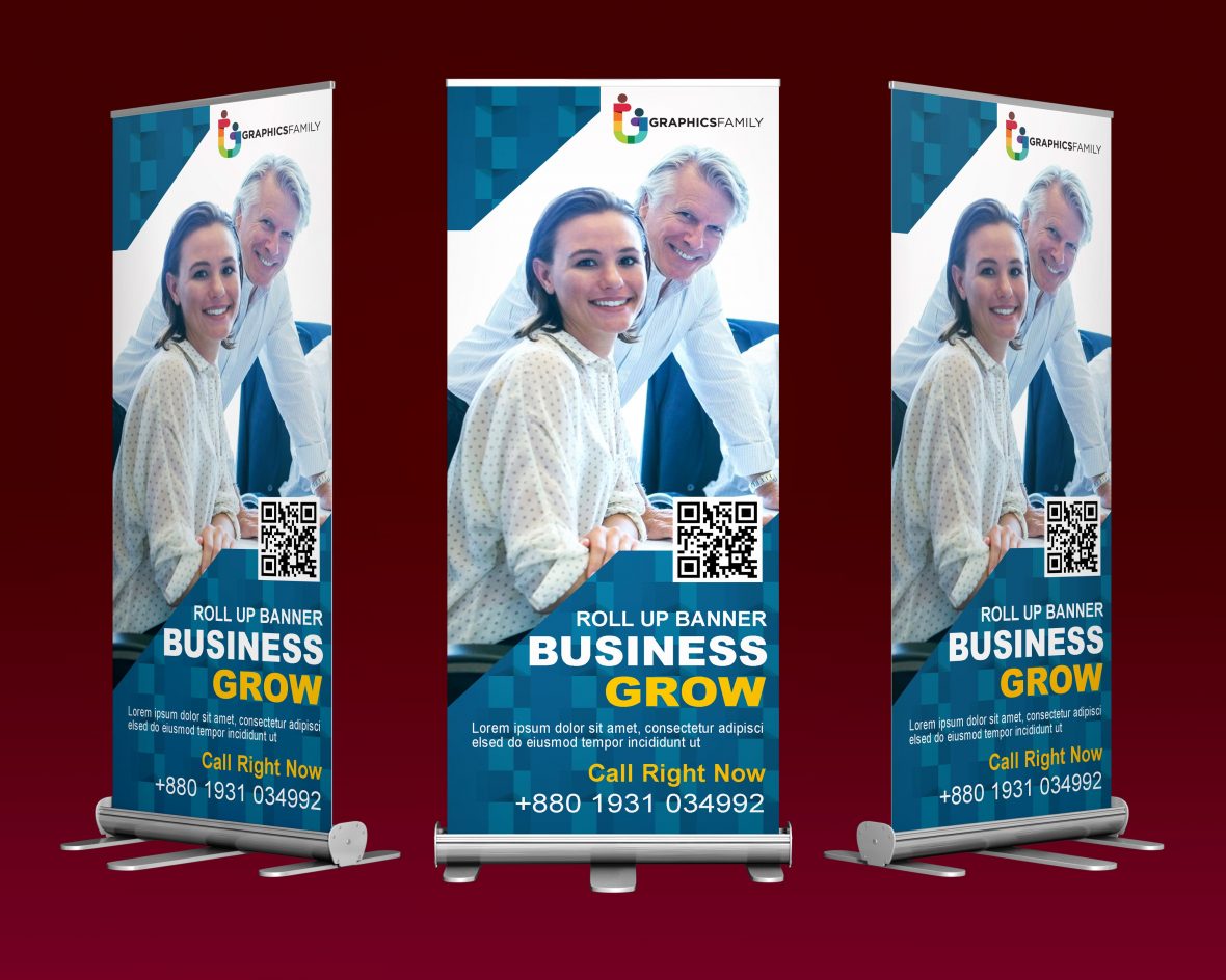 Modern Business Roll Up Banner Design Template Free psd – GraphicsFamily