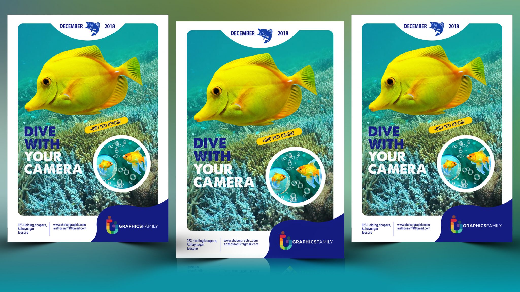 Creative Fishing Flyer Design Template Free psd – GraphicsFamily