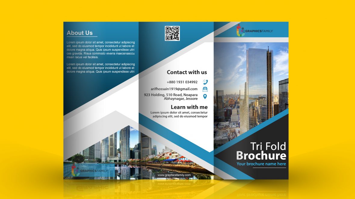 Modern Tri Fold Brochure Design Template With Flat Style GraphicsFamily
