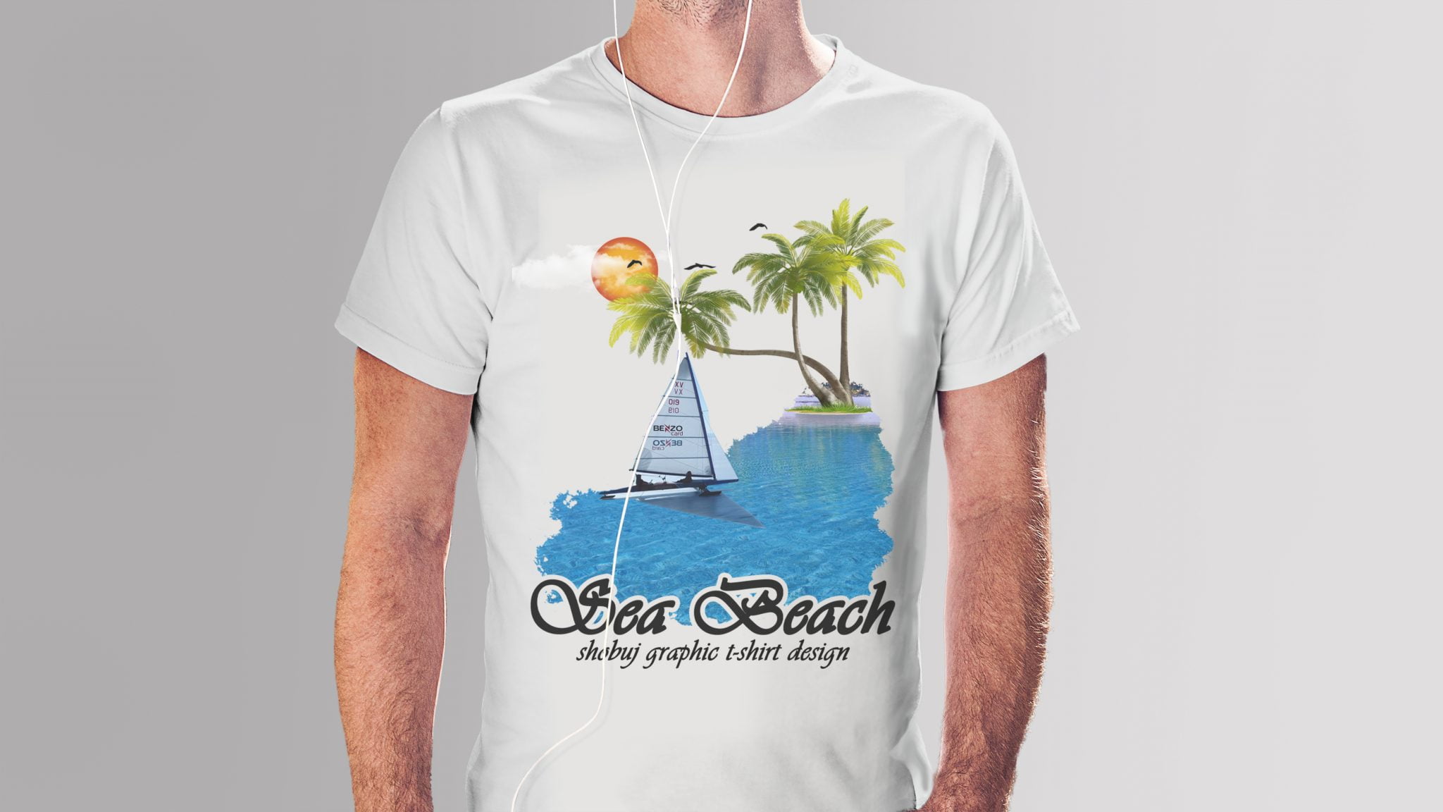 Sea Beach T-shirt Design Free PSD – GraphicsFamily