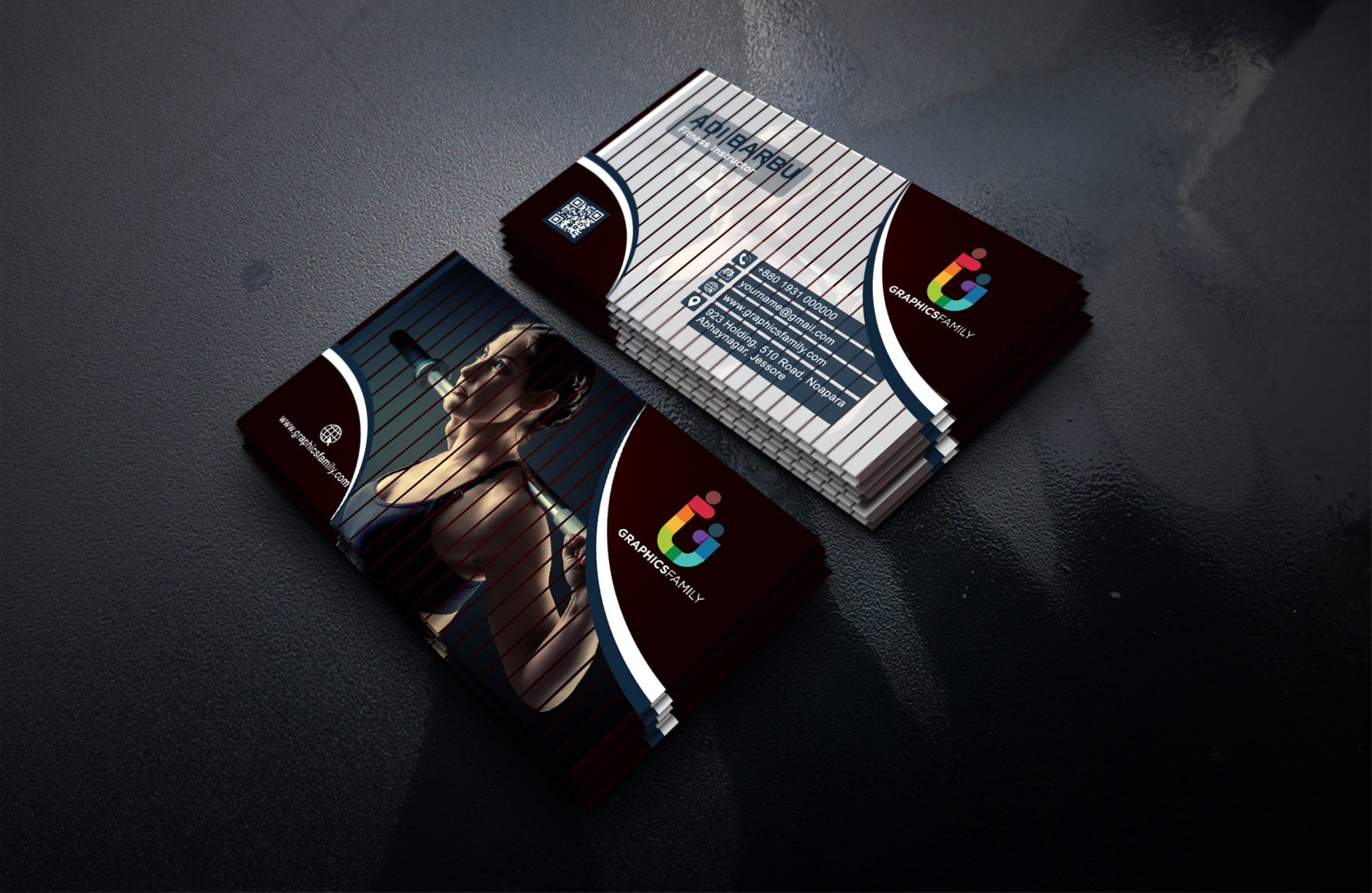 Fitness Instructor Free Business Card Design – GraphicsFamily