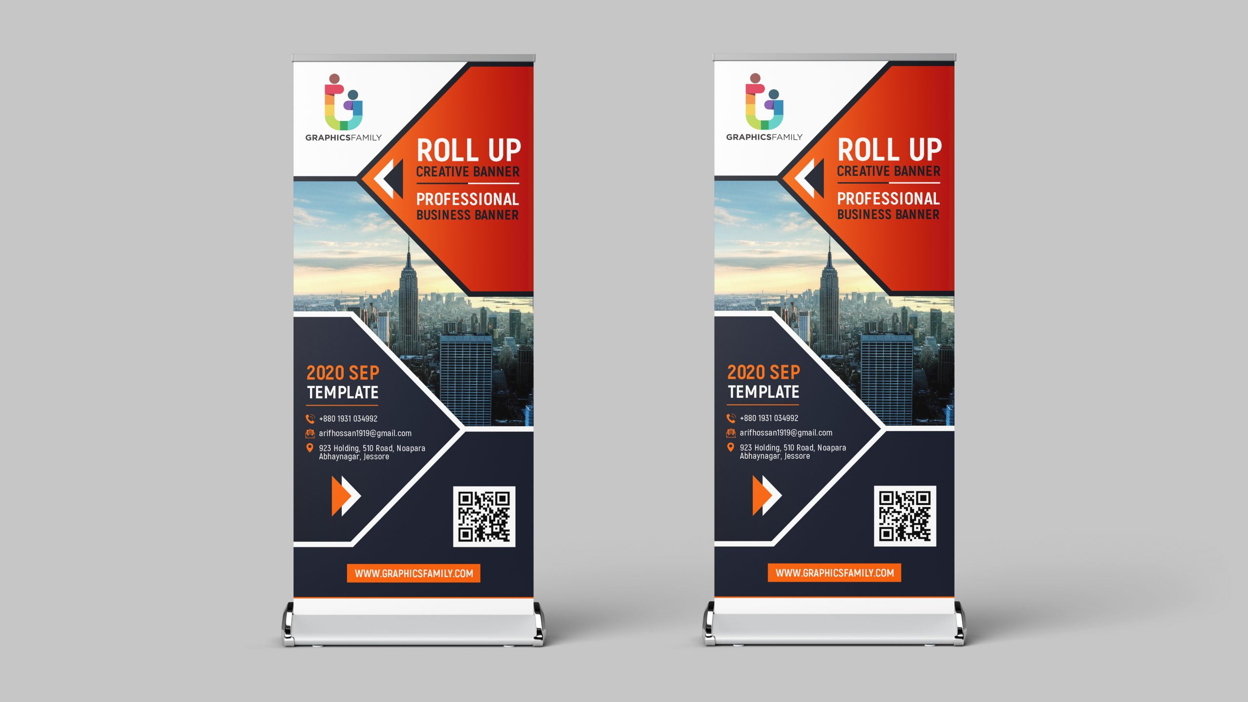 Vertical Business Promotion Roll Up Banner Design Free Template 