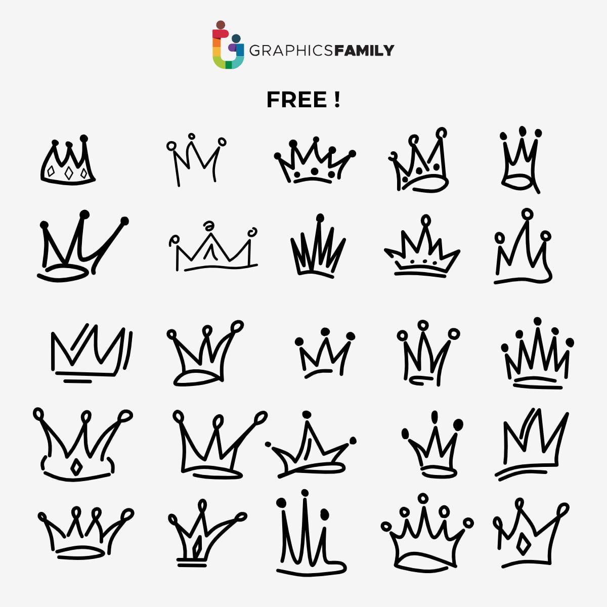 Free Various Crowns Doodle Illustration Vector – GraphicsFamily