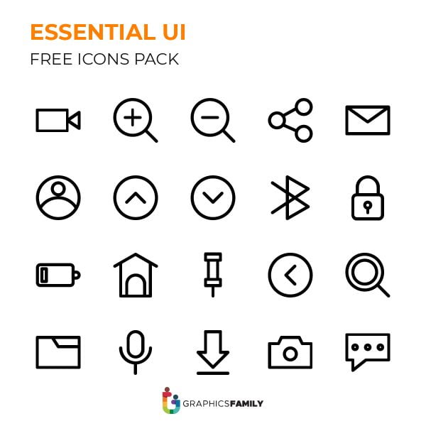 Free Essential UI Icons Pack – GraphicsFamily