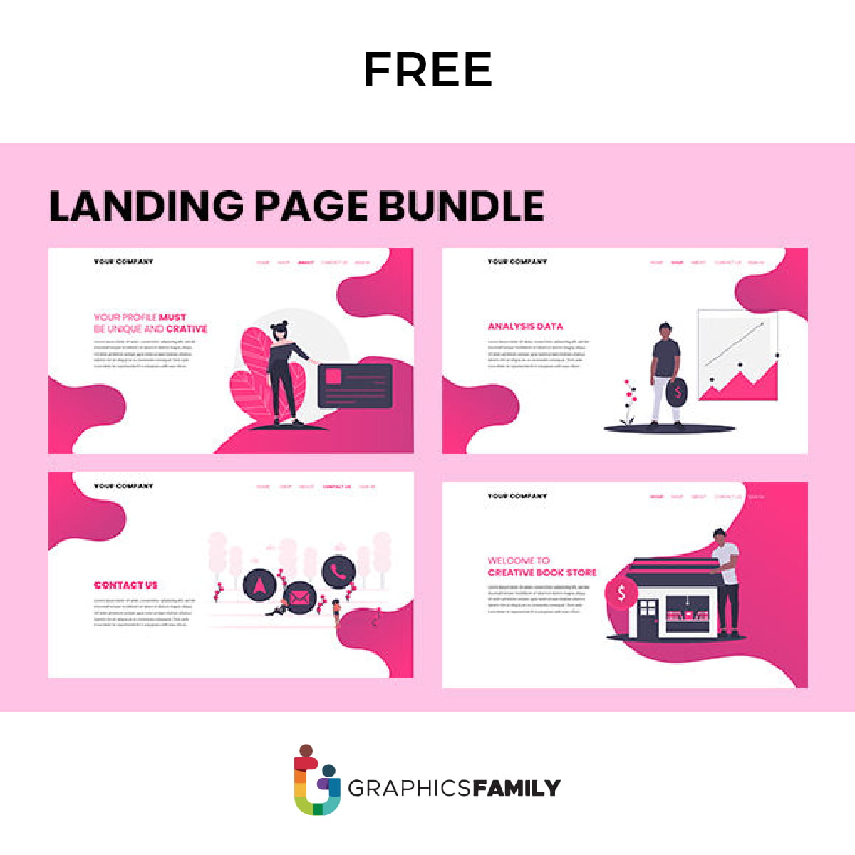 Free Pack of 4 Landing Page Designs – GraphicsFamily