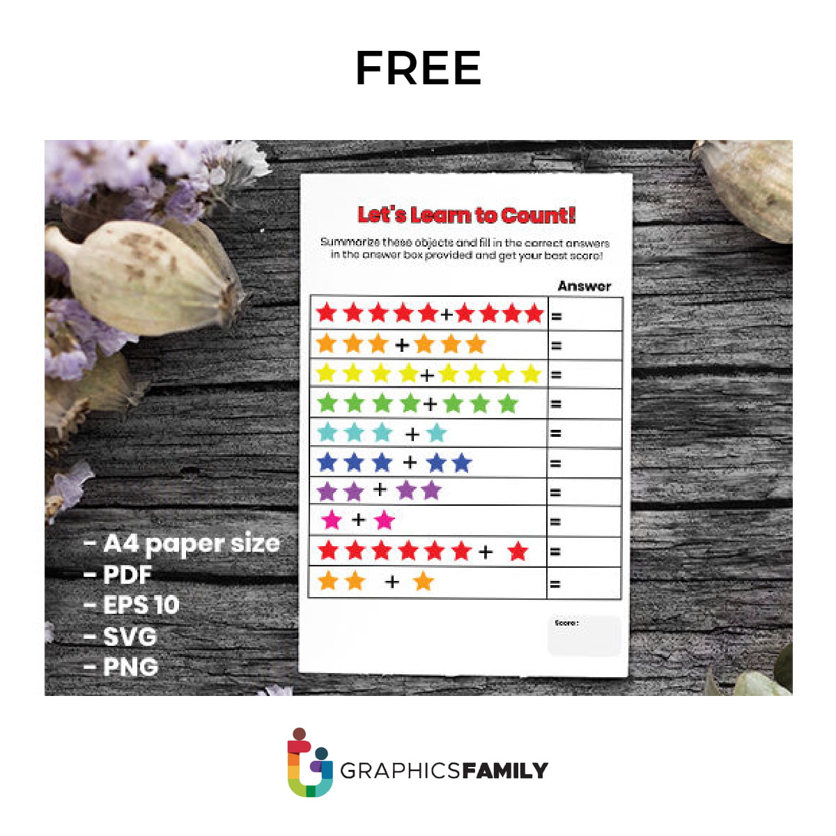 Free First Grade Count Learning Template – GraphicsFamily