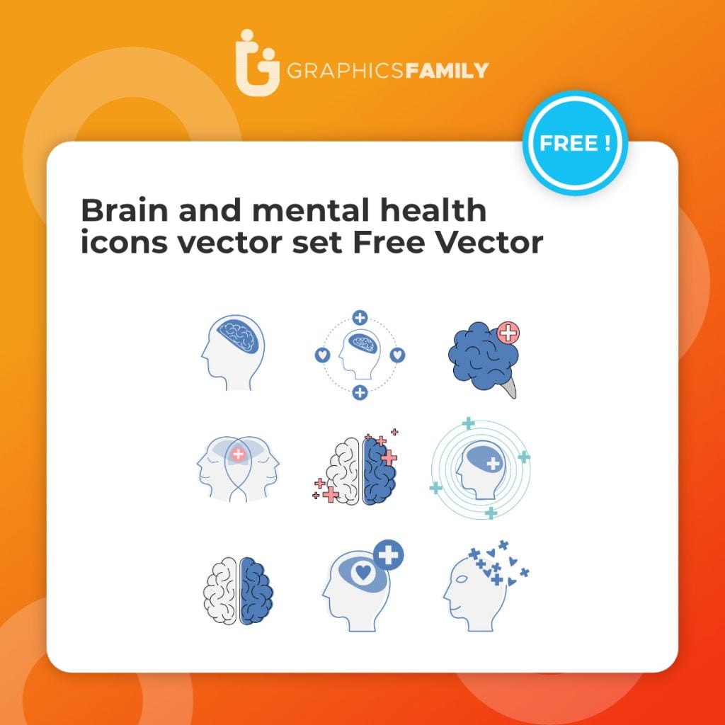 Brain and mental health icons vector set Free Vector – GraphicsFamily