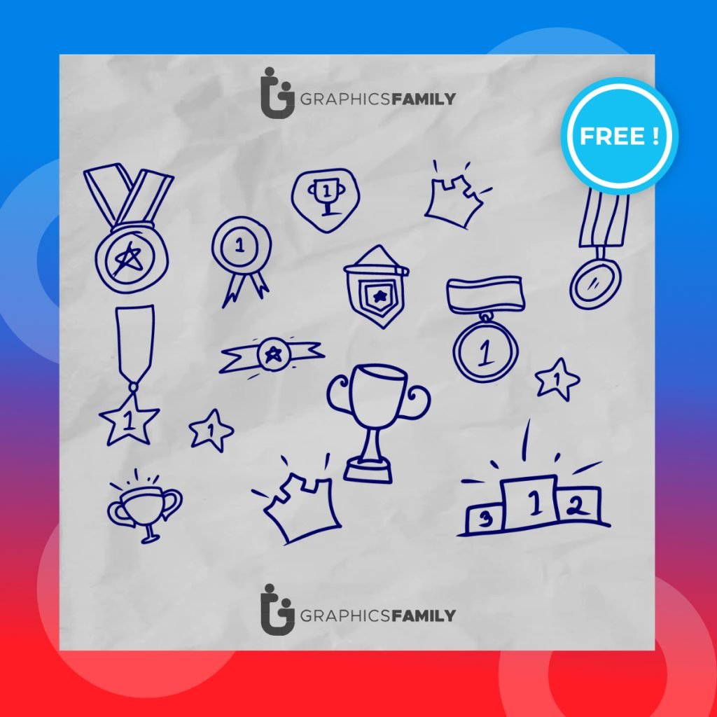 Free First place winner doodles collection vector – GraphicsFamily