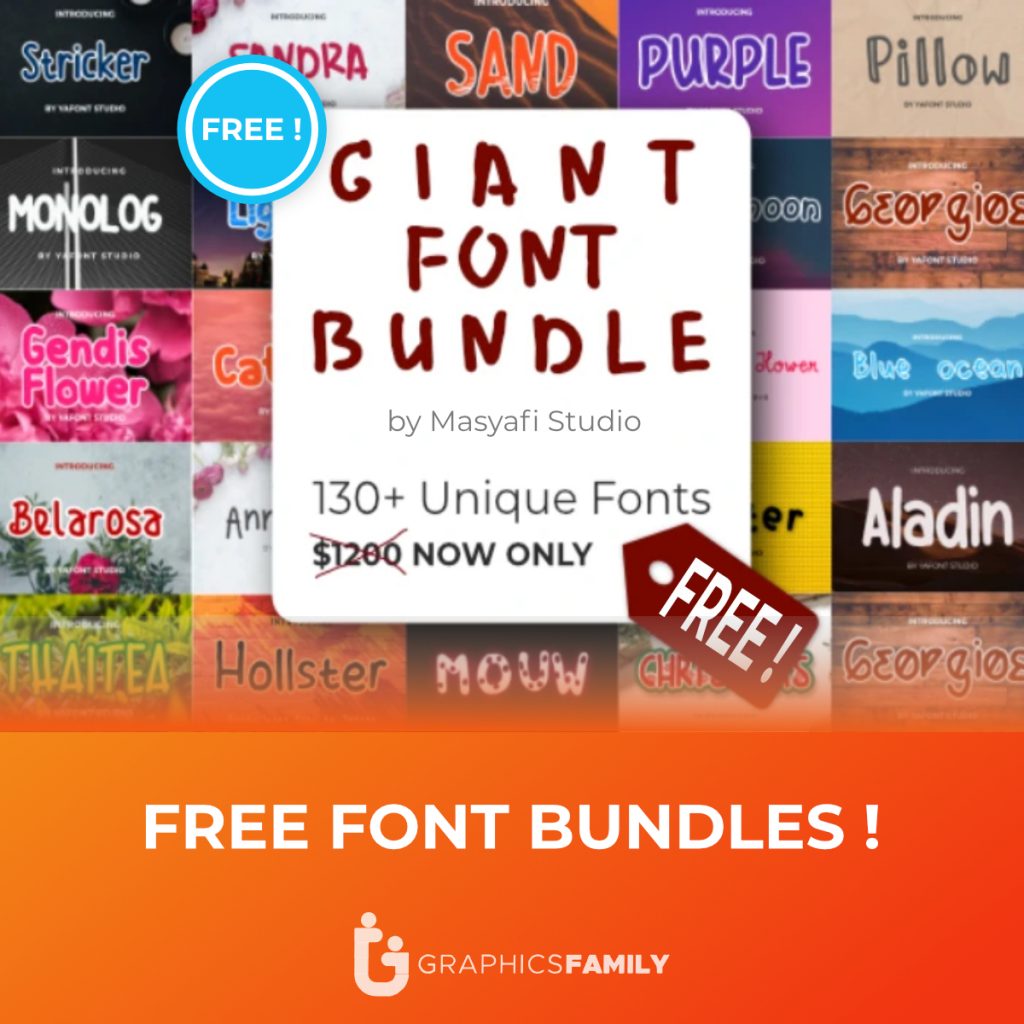 🔥 Free GIANT FONT BUNDLE 130+ .TTF Files – GraphicsFamily
