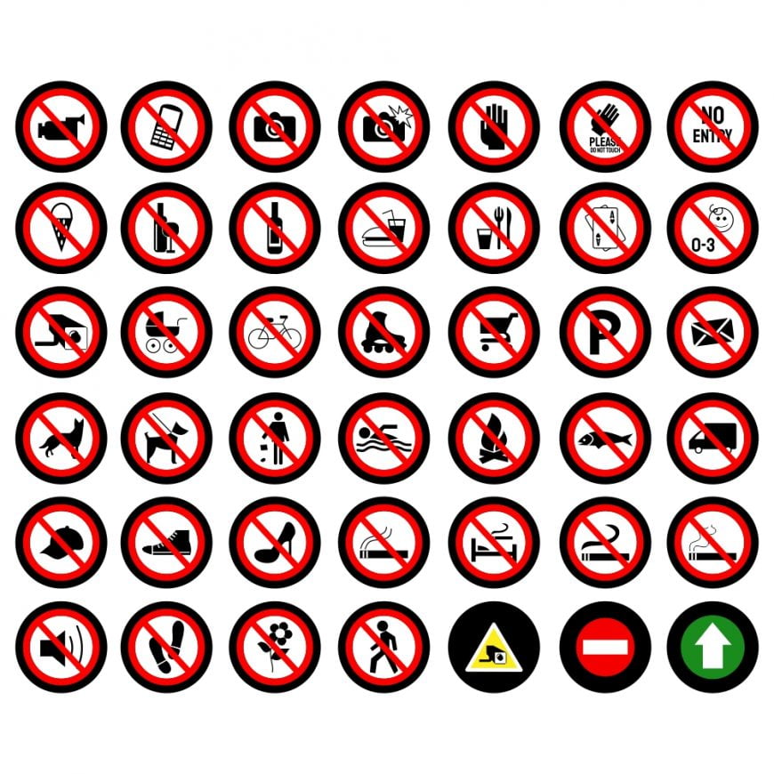 Prohibition Signs Free Vector – GraphicsFamily