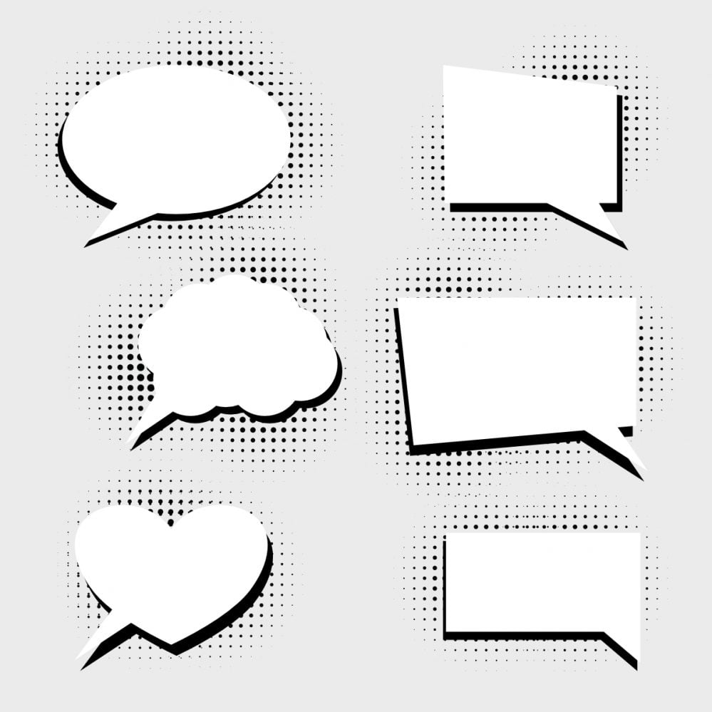 Free Speech bubbles with halftone dots – GraphicsFamily