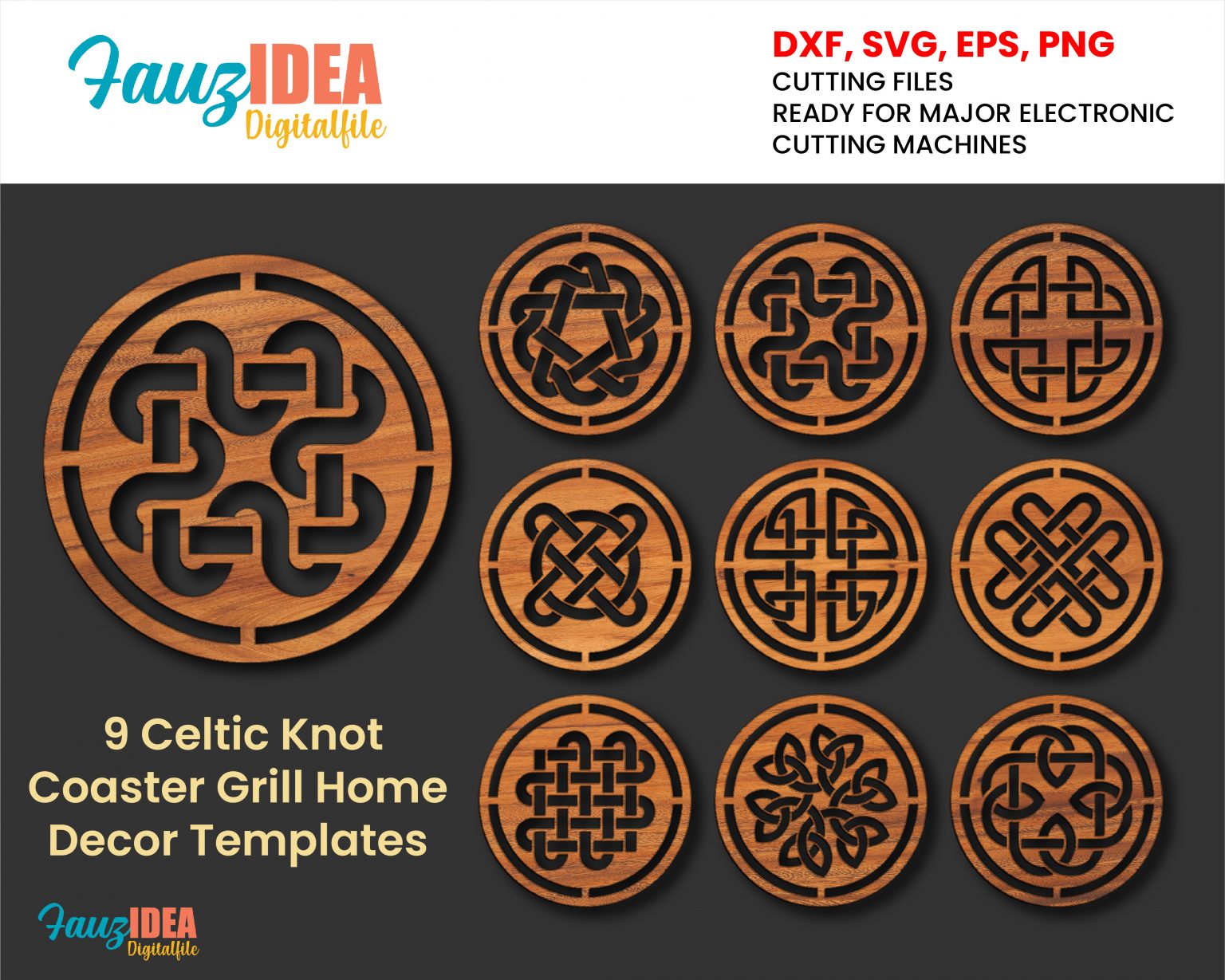 9 Celtic Knot Coaster Grill Home Decor Templates Vector Digital SVG DXF ...
