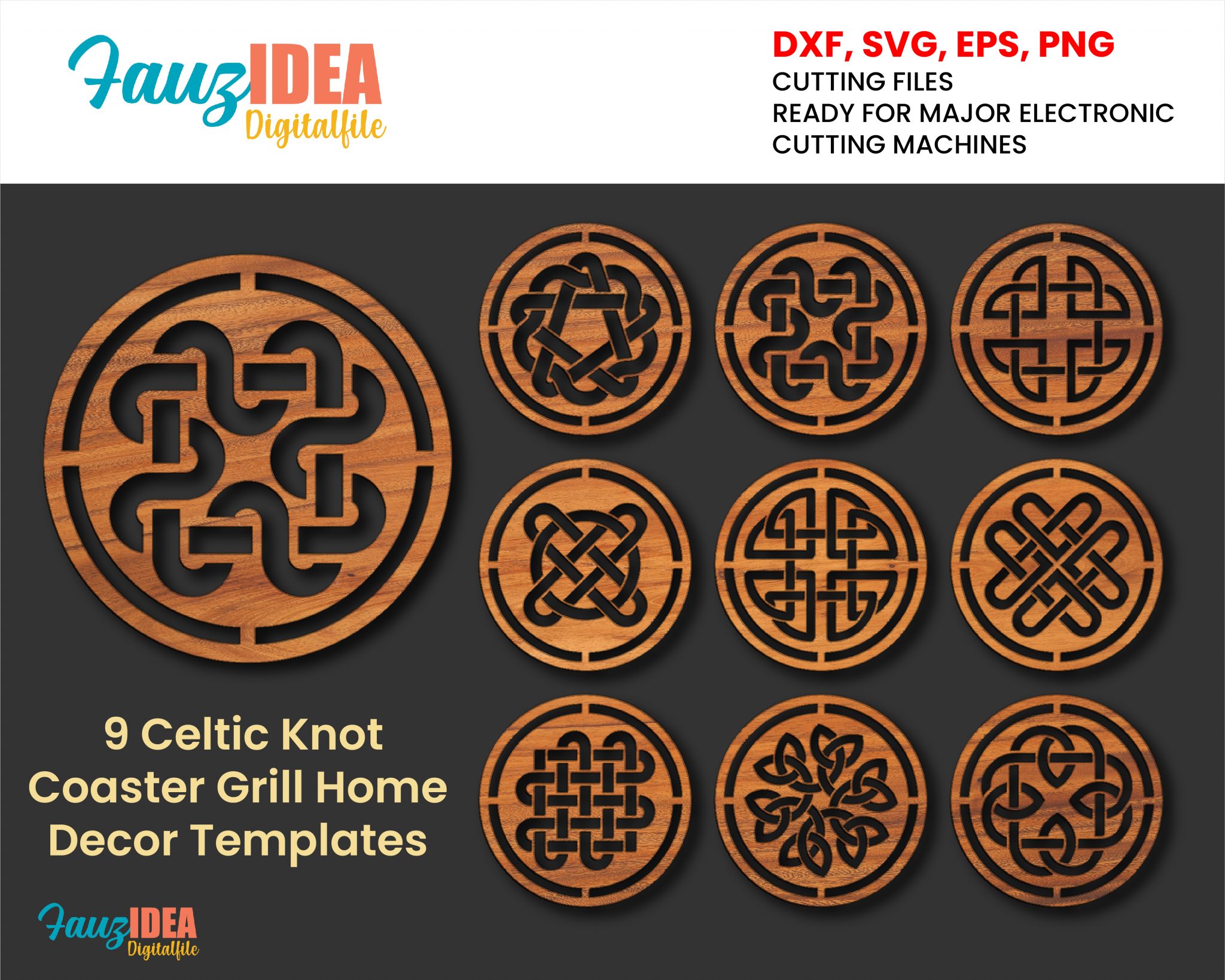 9 Celtic Knot Coaster Grill Home Decor Templates Vector Digital SVG DXF ...
