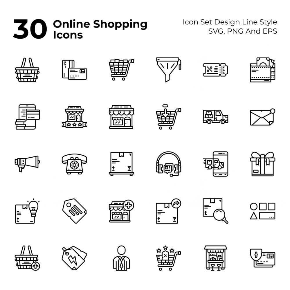 30 Online Shopping Icon Set Line Style – GraphicsFamily