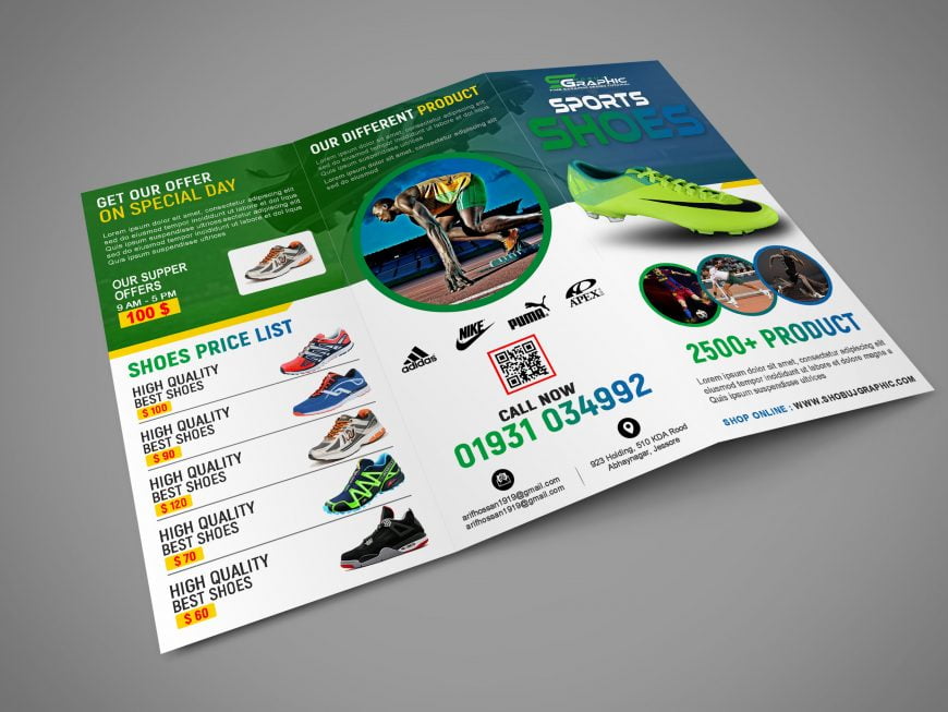 Professional Sport Shoes Tri-Fold Brochure Design – GraphicsFamily