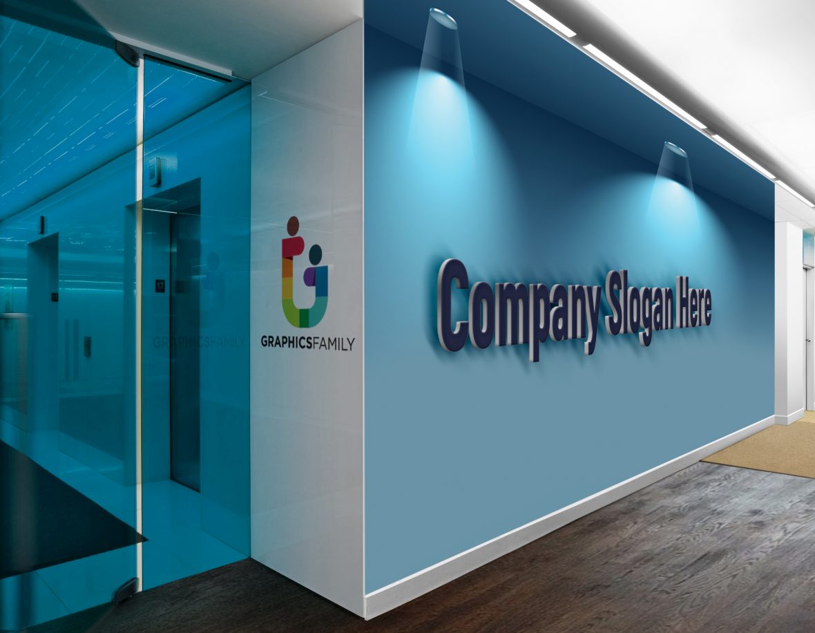 3D Wall Logo and Slogan Mockup – GraphicsFamily