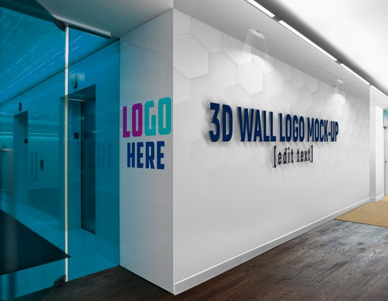 3D Wall Logo and Slogan Mockup – GraphicsFamily