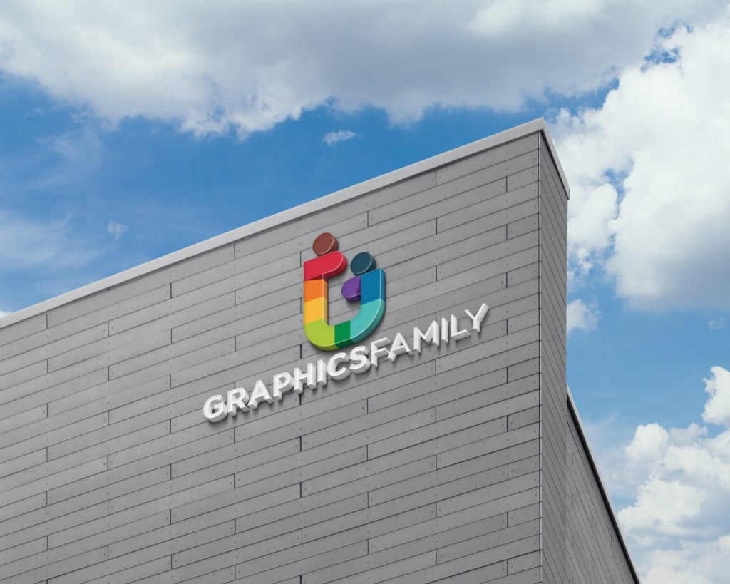 Free 3D Logo Sign on Building Facade Wall Mock-Up – GraphicsFamily