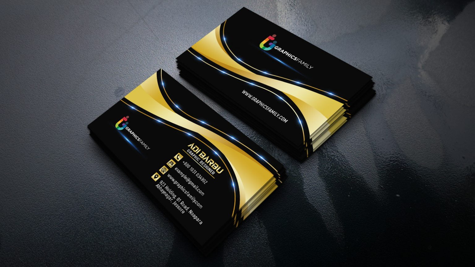Elegant Dark Gold Business Card Design – GraphicsFamily