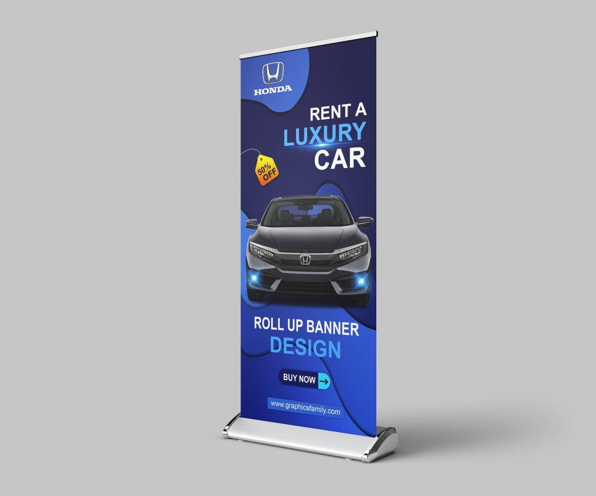 Rent a Car Roll Up Banner Design Free PSD – GraphicsFamily