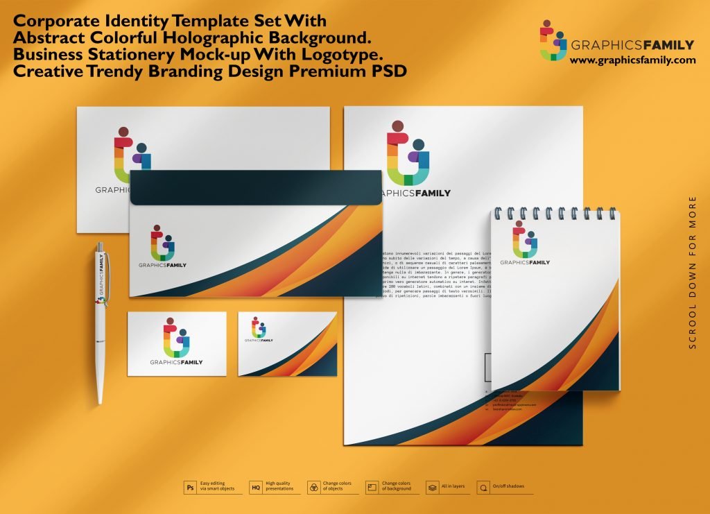 Corporate identity template set with abstract colorful holographic ...