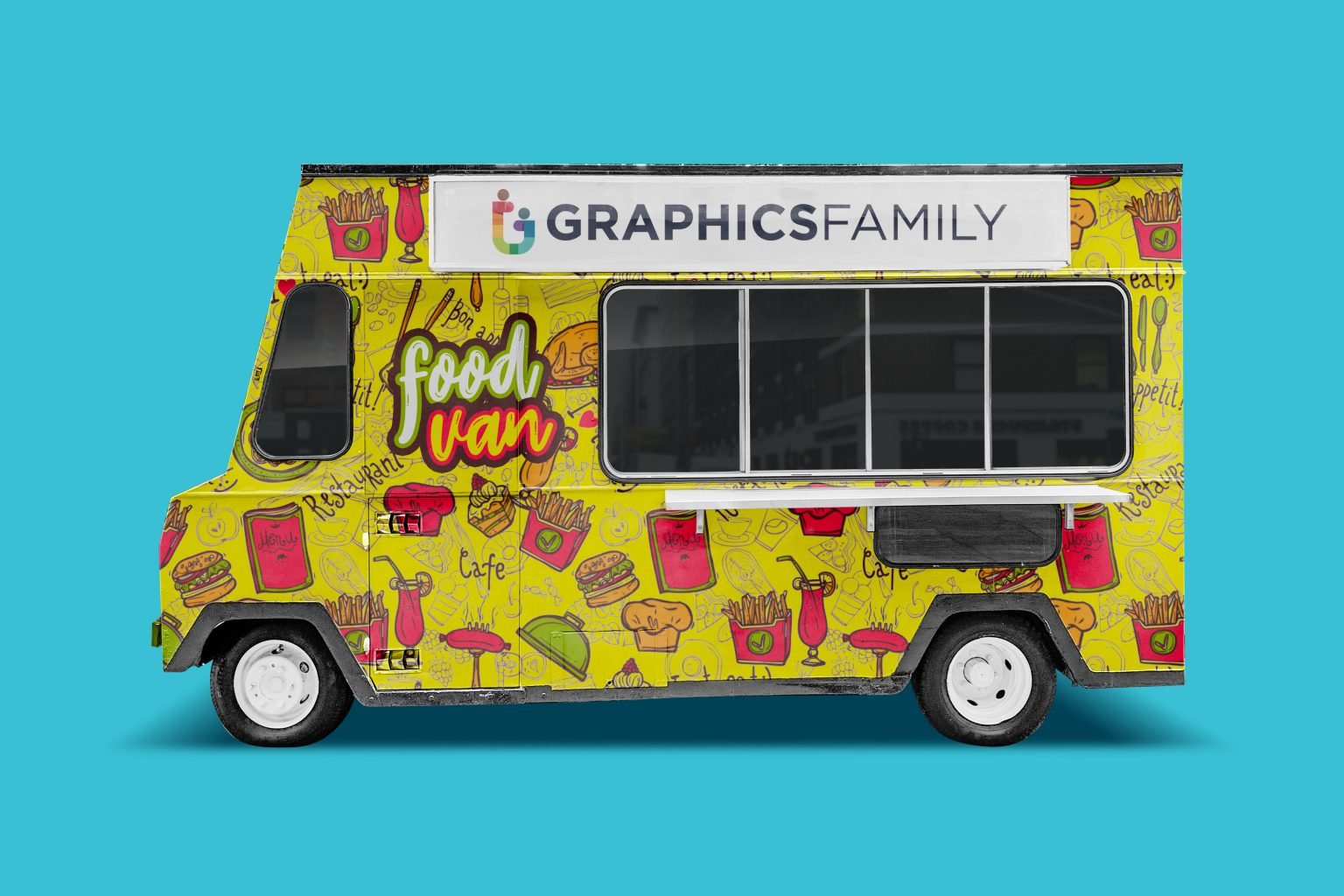 Free Food Van Mockup – GraphicsFamily