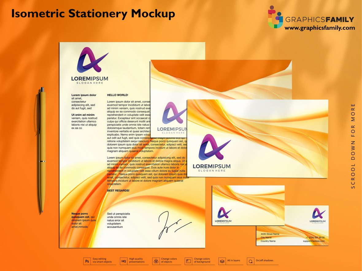 Isometric Stationery Mockup – GraphicsFamily