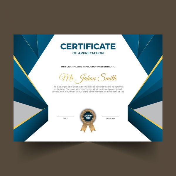 Blue certificate design in professional style – GraphicsFamily