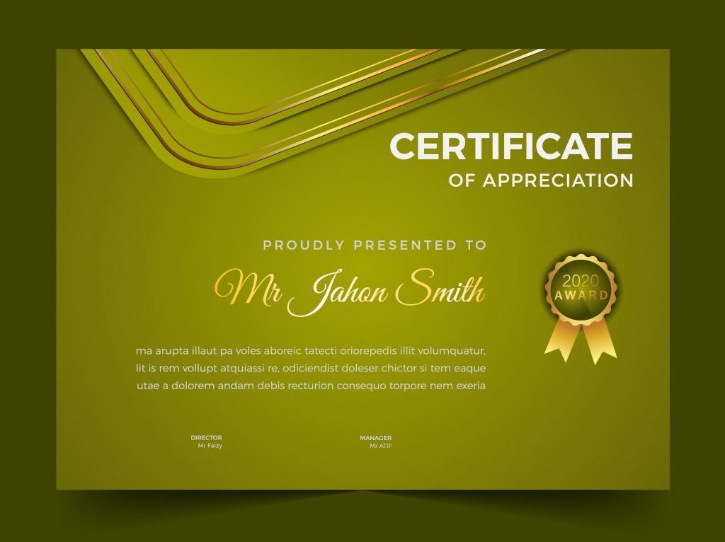 🟢 👩‍🎓 Certificate of appreciation green theme template design ...