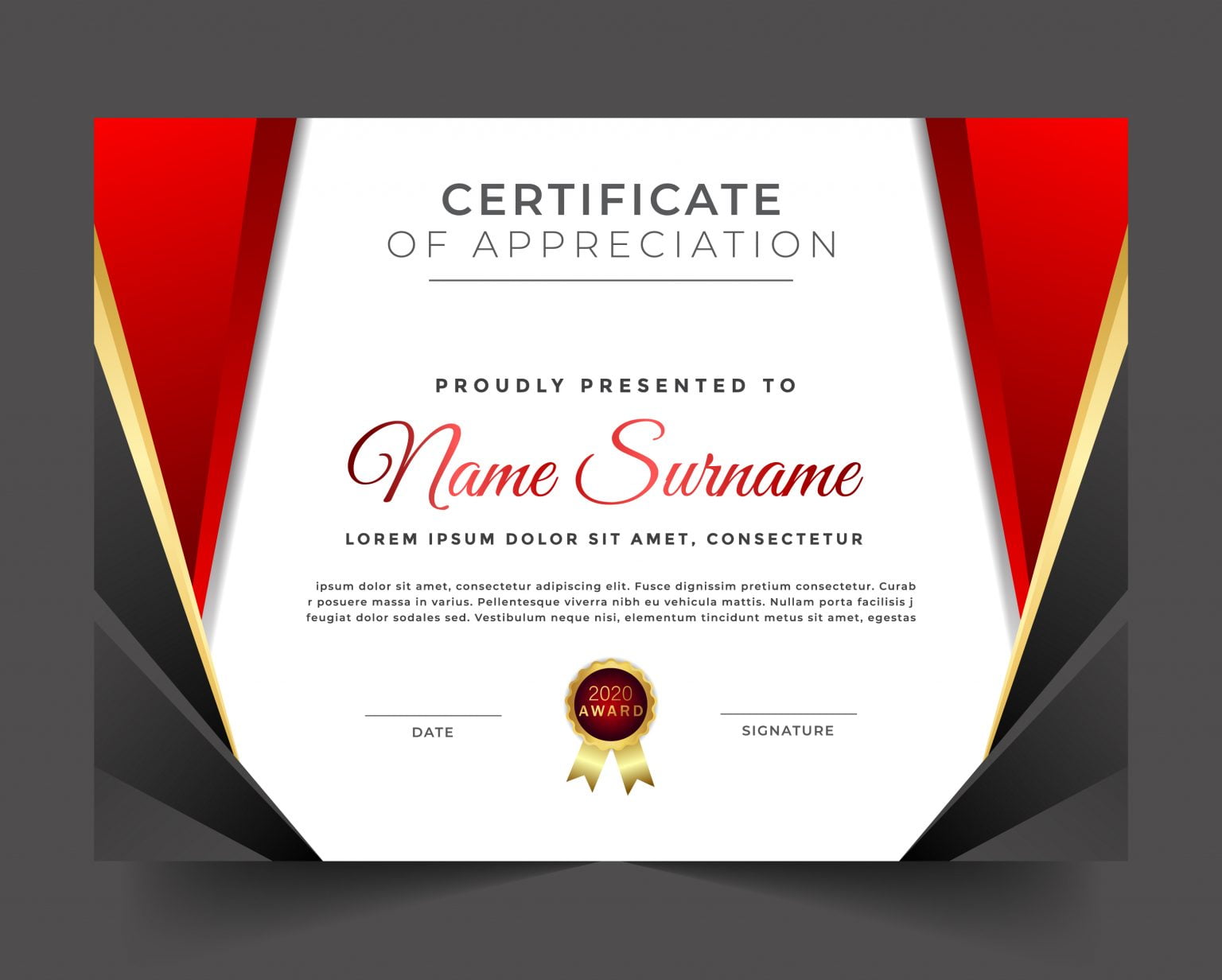Certificate of appreciation luxury red theme template design ...