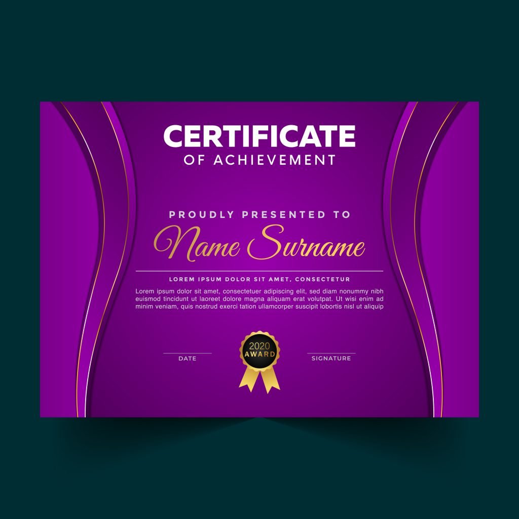Luxury Violet Certificate Achievement Template – GraphicsFamily