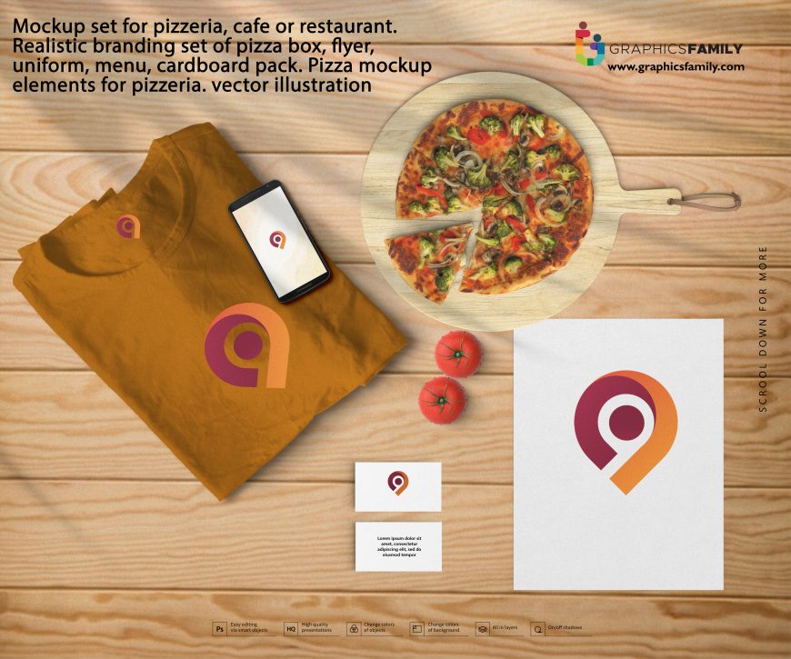 Mockup set for pizzeria, cafe or restaurant – GraphicsFamily