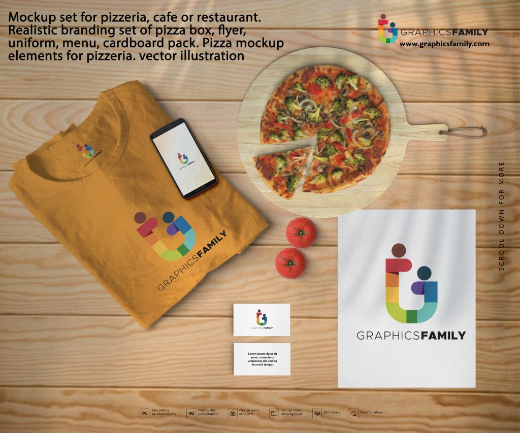 Mockup set for pizzeria, cafe or restaurant – GraphicsFamily
