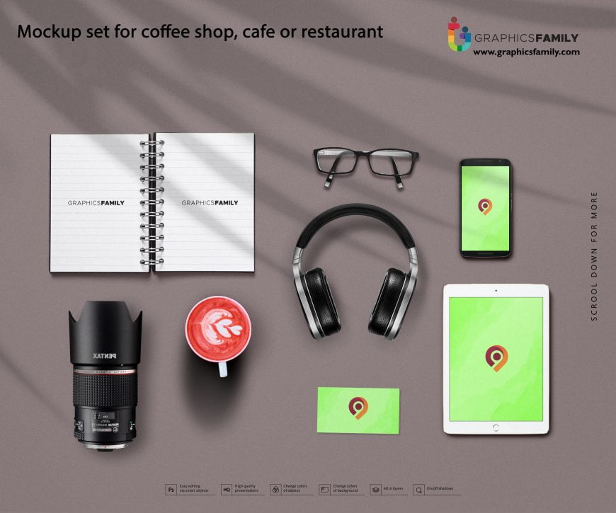 Mockup set for coffee shop, cafe or restaurant – GraphicsFamily