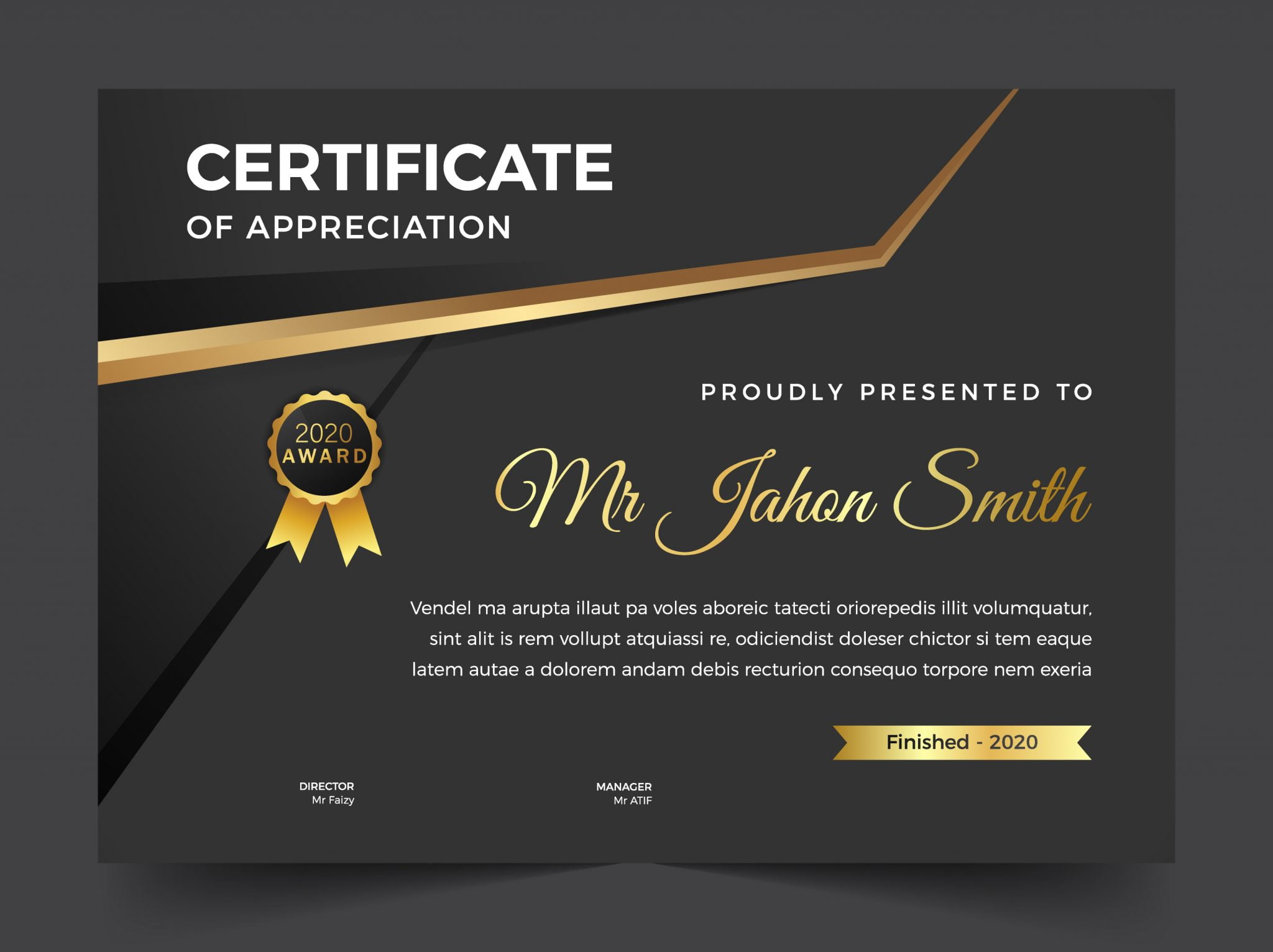 Multipurpose certificate template in dark golden theme design ...