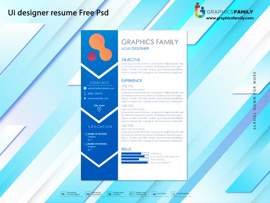 Ui designer resume Free Psd – GraphicsFamily
