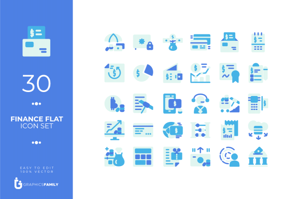 30 Free Finance Flat Style Icon Set (AI) – GraphicsFamily
