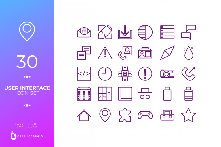 30 Free User Interface Icon Pack – SVG (AI) – GraphicsFamily