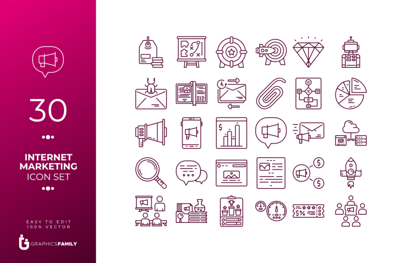 Free Internet Marketing Icon Set – GraphicsFamily