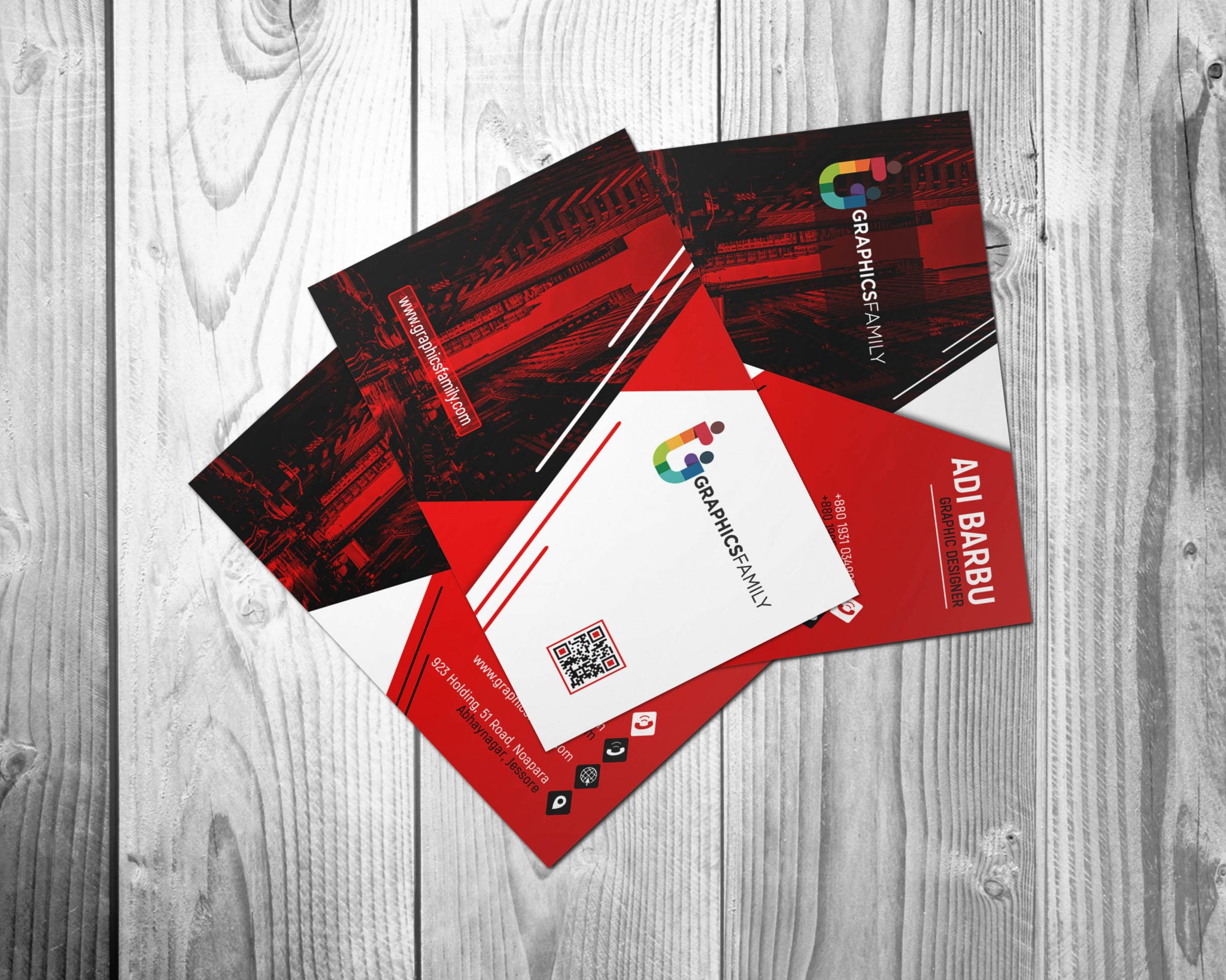 Red and White Visiting Card Design in Photoshop – GraphicsFamily