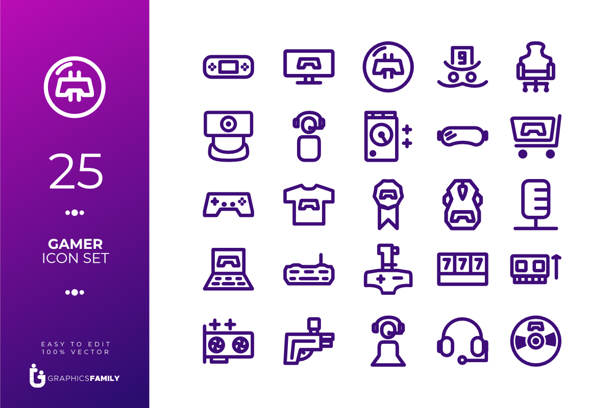 25 Free Gamer Icon Set (AI) – GraphicsFamily