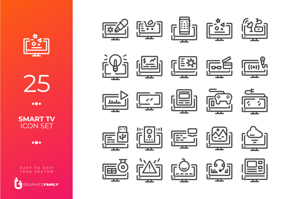 25 Free Smart TV Icon Set – GraphicsFamily