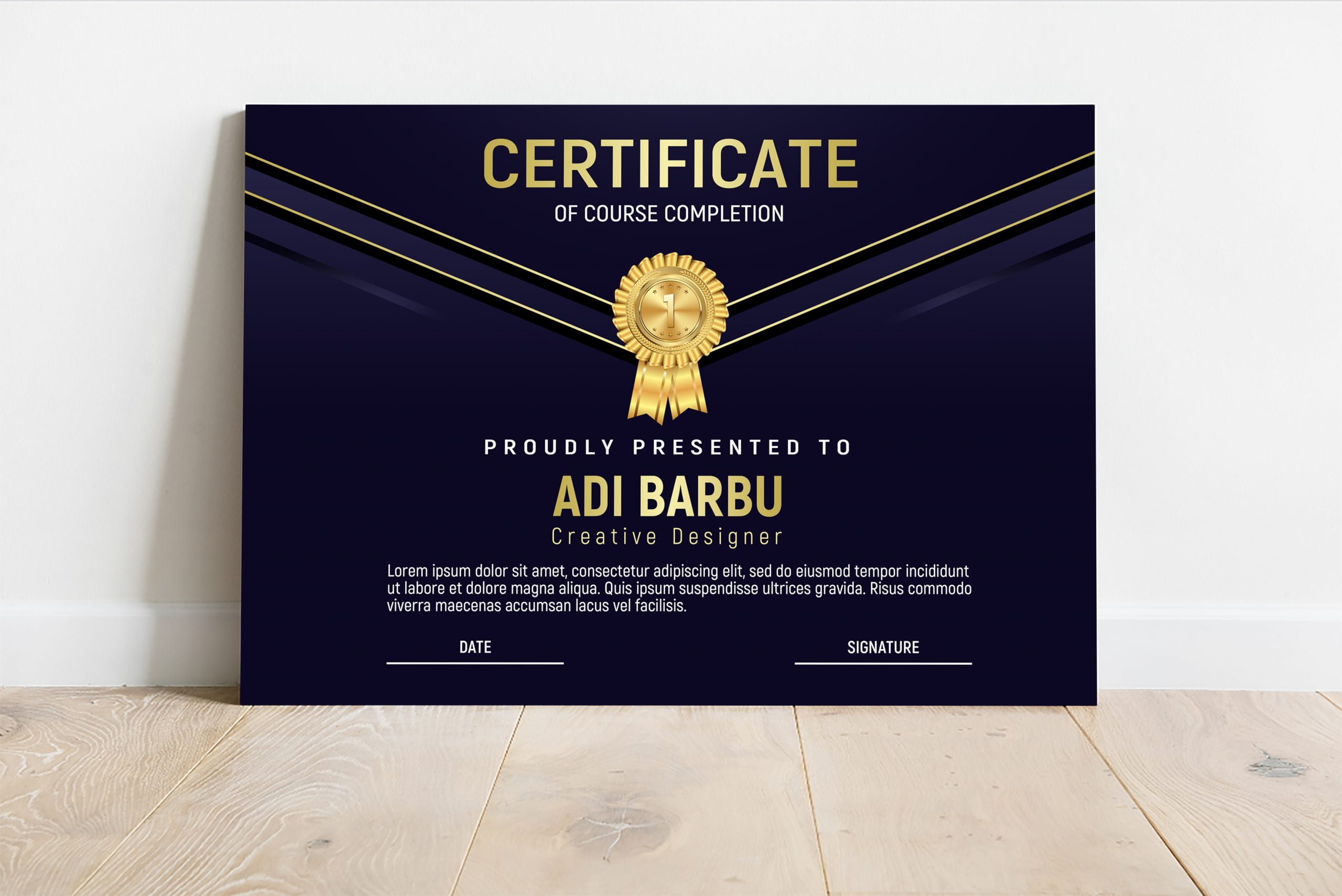 Course Completion Certificate Design Template GraphicsFamily