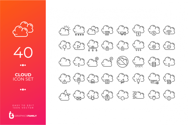 Free Cloud Icon Pack – GraphicsFamily