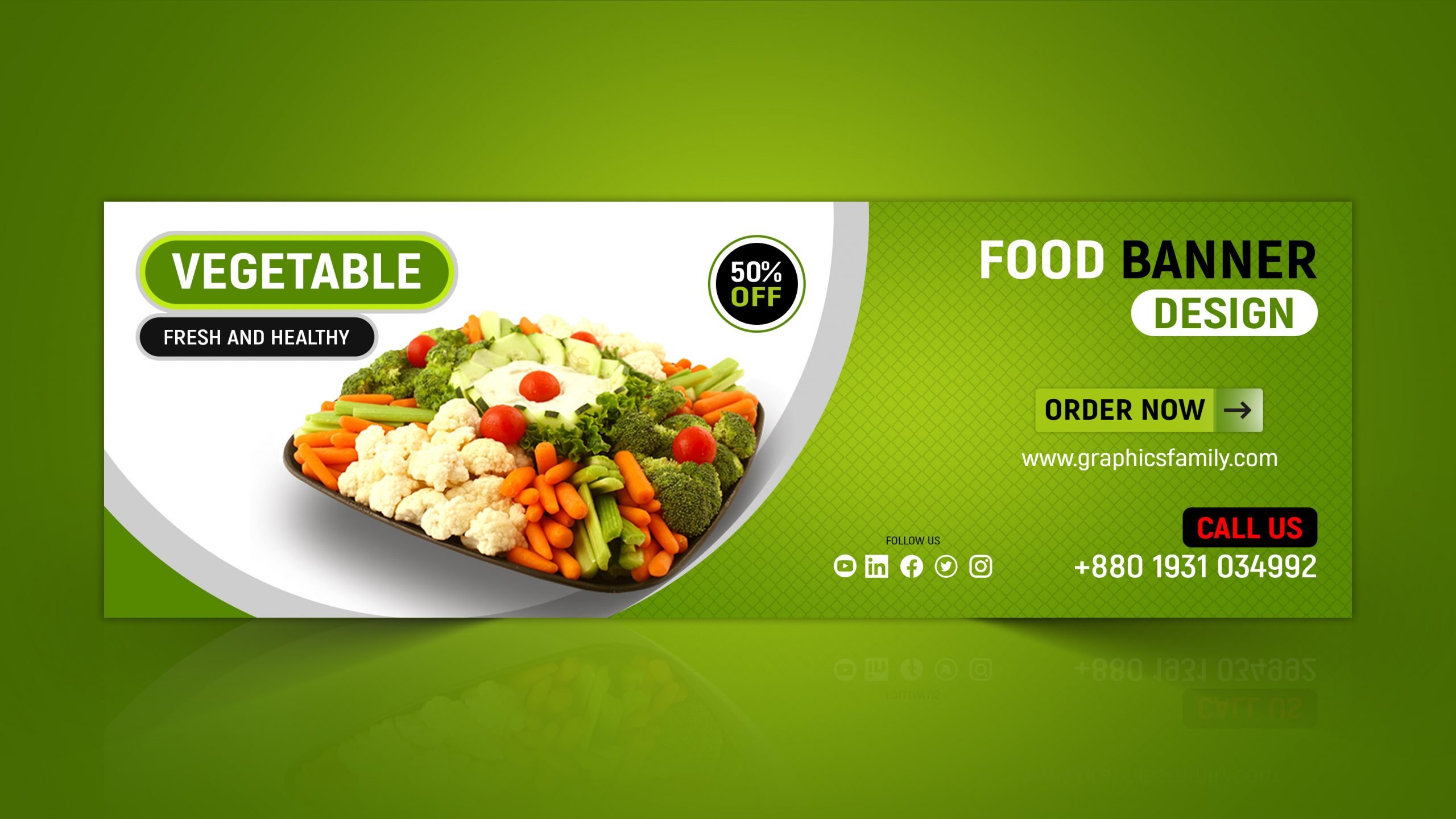 Fresh And Healthy Vegetables Banner Design Template GraphicsFamily