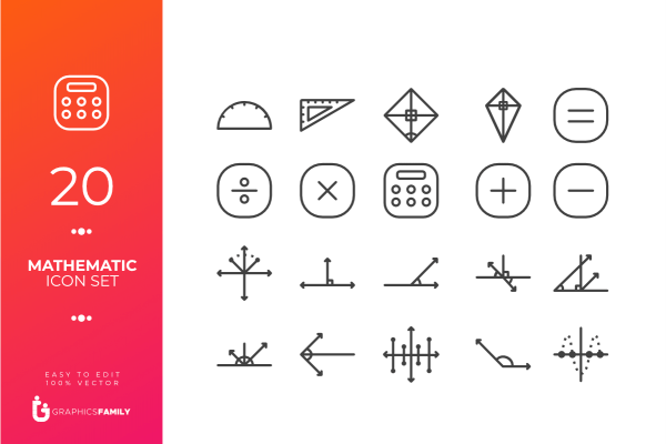 Mathematic Icon Set – GraphicsFamily