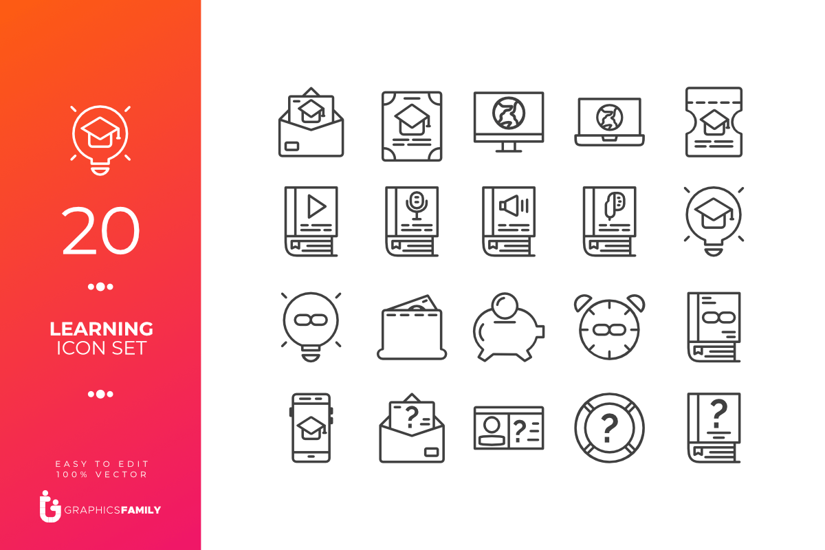 School Learning Icon Set – GraphicsFamily