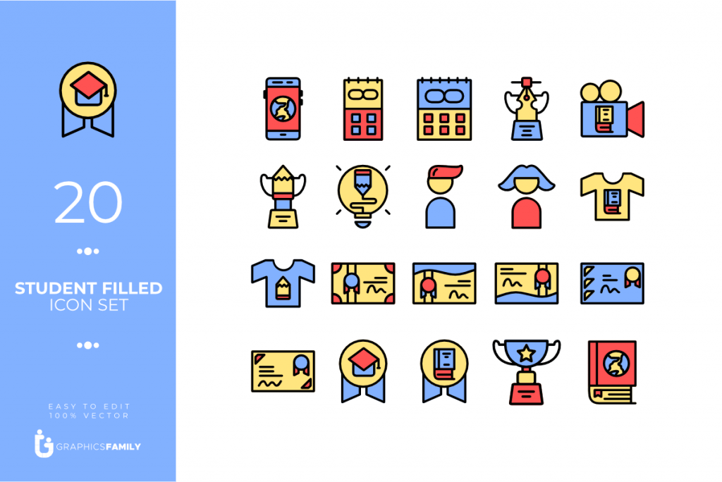Student Filled Icon Set – GraphicsFamily