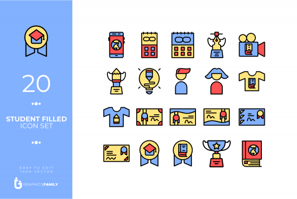 Student Filled Icon Set – GraphicsFamily